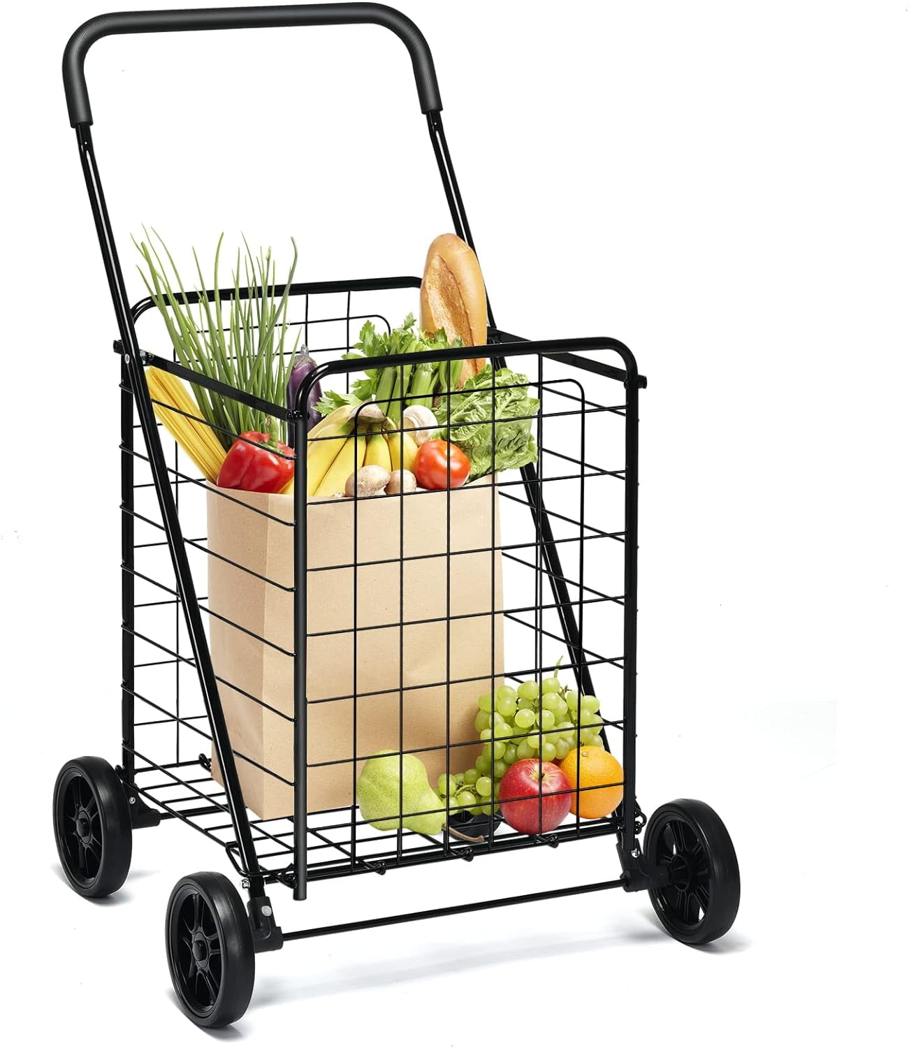 Folding Shopping Cart, Portable Utility Cart w/All-Terrain Wheels, 22 ...