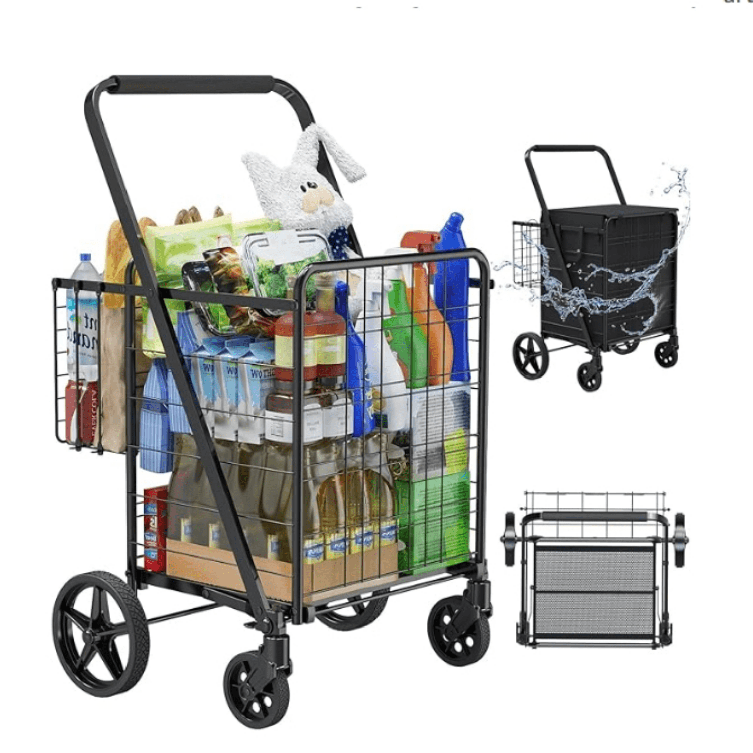 Folding Shopping Cart with Waterproof Bag, Grocery Cart with Encrypted ...