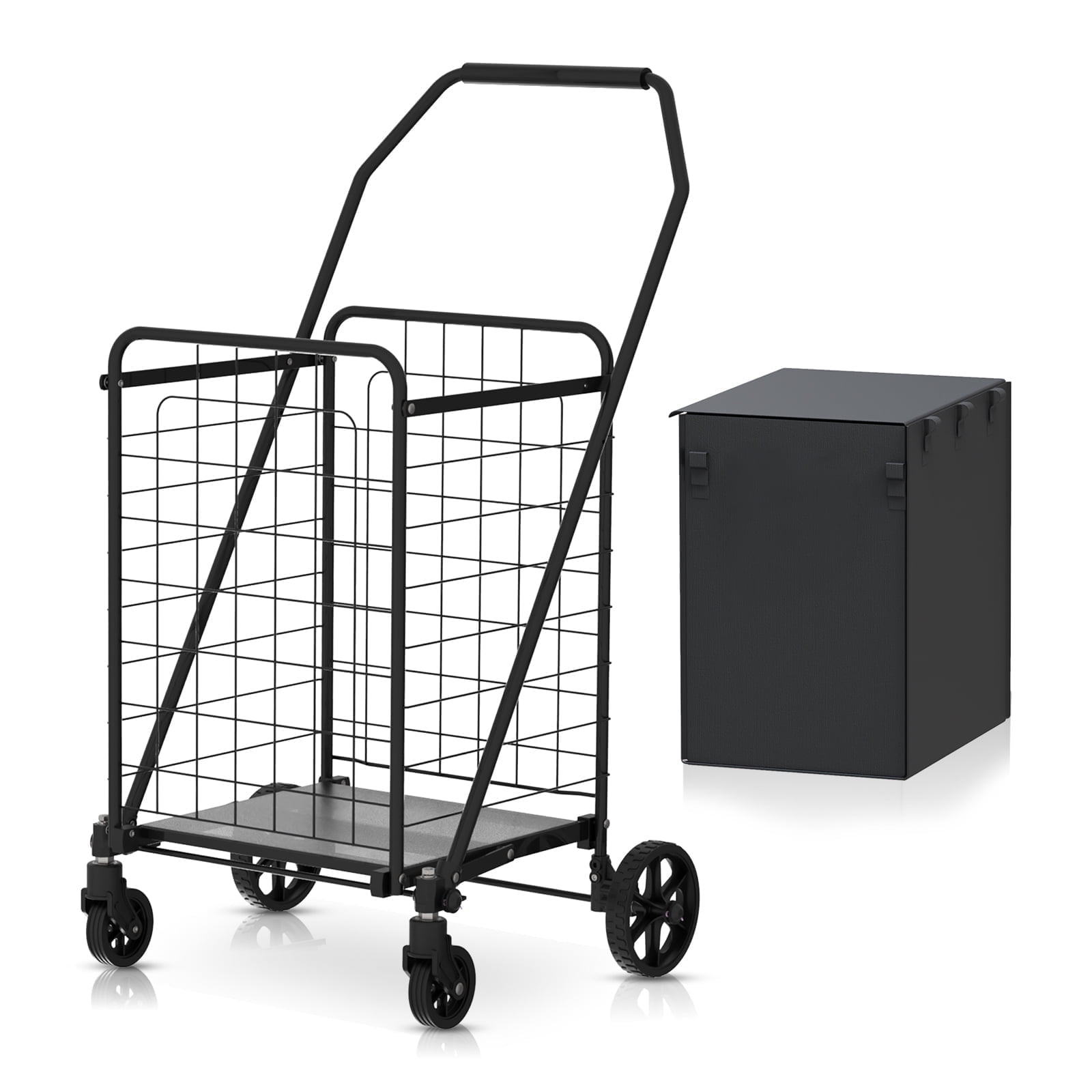 Folding Shopping Cart with Waterproof Bag, Grocery Cart on Wheels ...