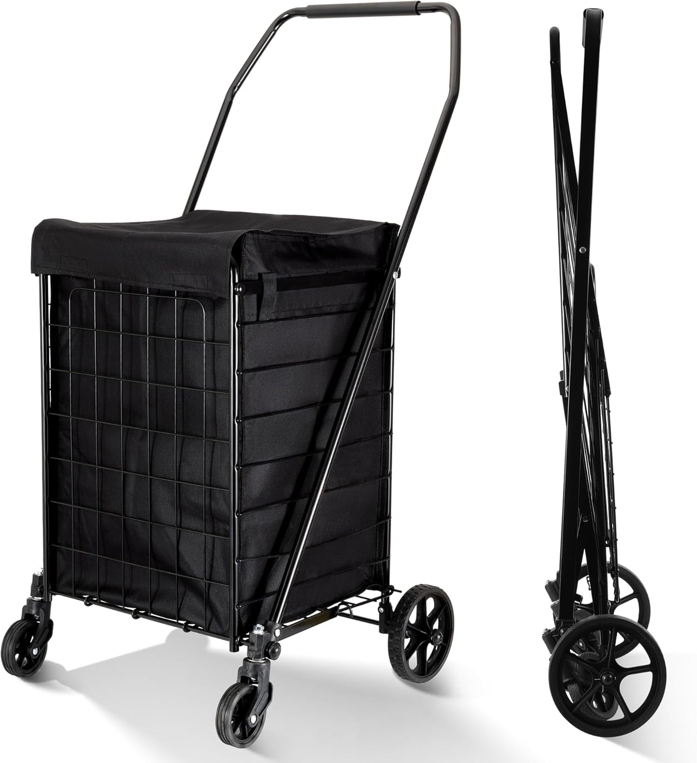 Folding Shopping Cart with Waterproof Liner, Grocery Cart Large Bag ...