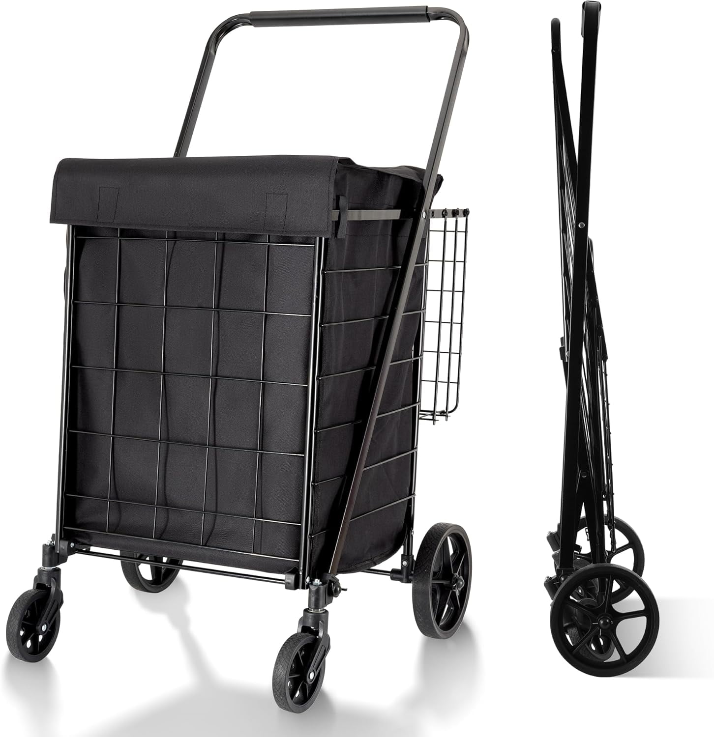 Folding Shopping Cart with Waterproof Liner, Grocery Cart Large Bag ...