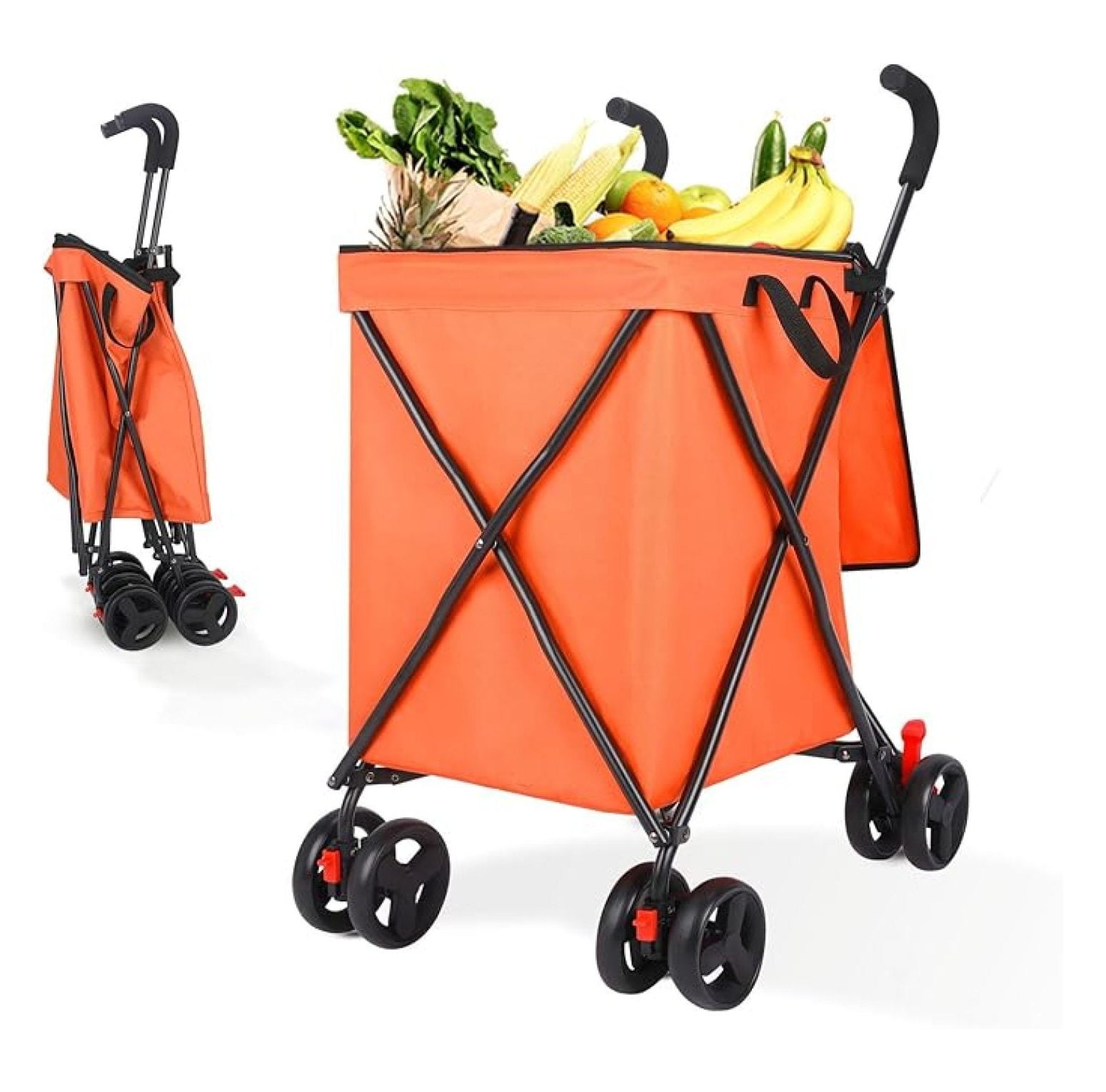 Folding Shopping Cart with Wheels,Foldable Shopping Cart for Groceries ...