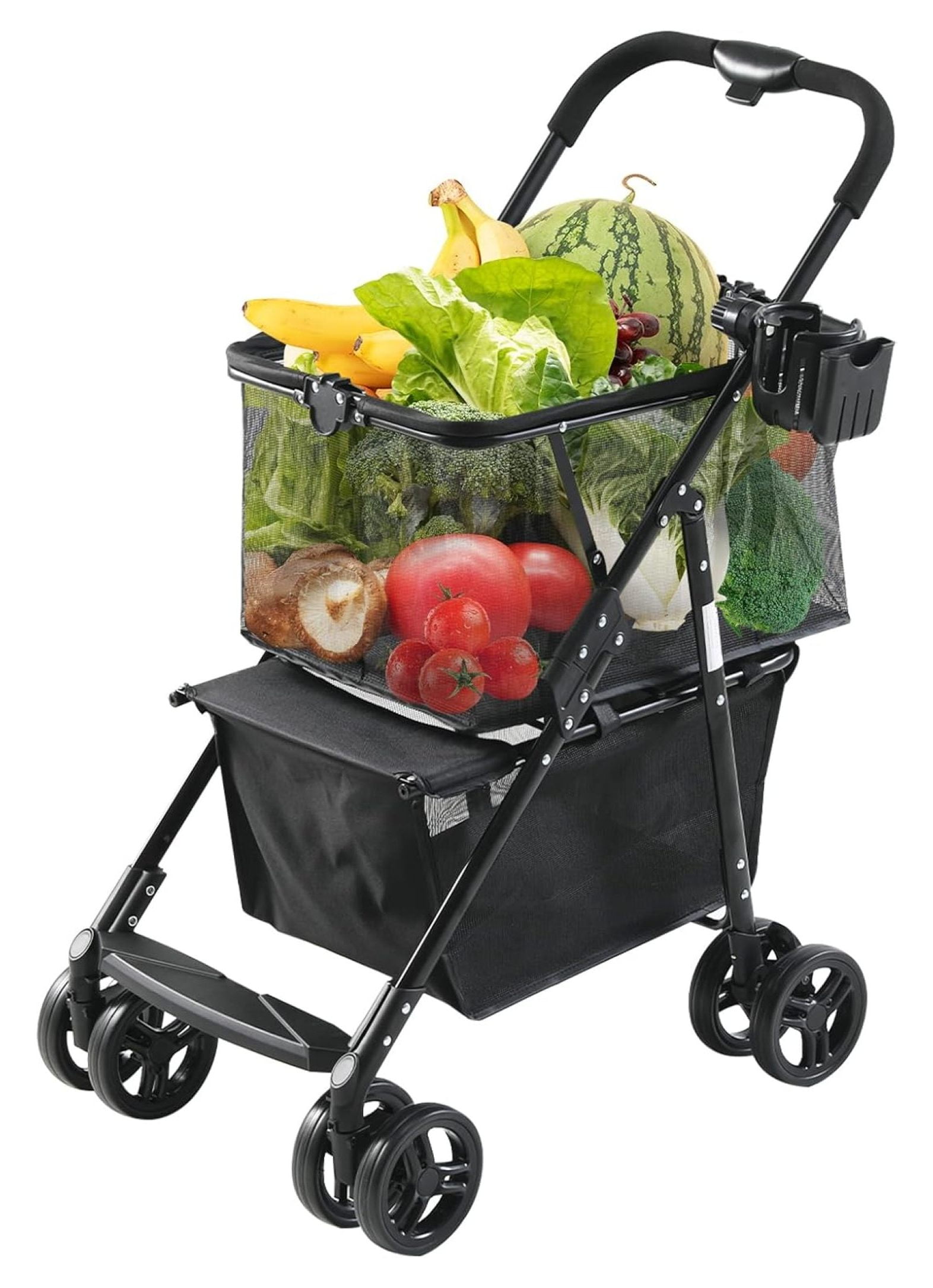 Folding Shopping Cart with Wheels, Multi Use Grocery Carts with 360 ...