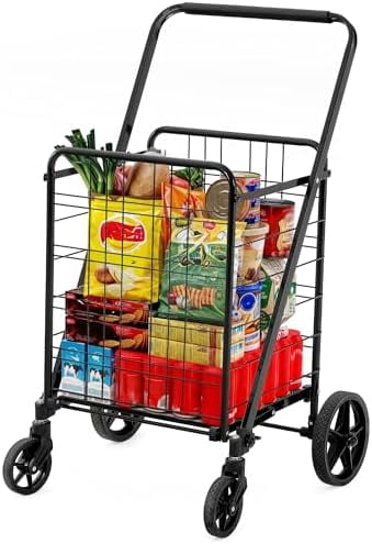 Folding Shopping Cart with Wheels, Portable Collapsible Grocery Cart ...