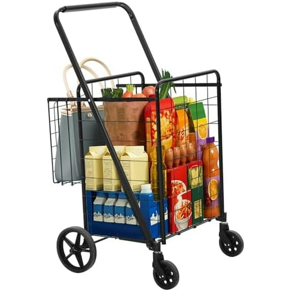 Folding Shopping Cart with Wheels, Portable Collapsible Grocery Cart ...