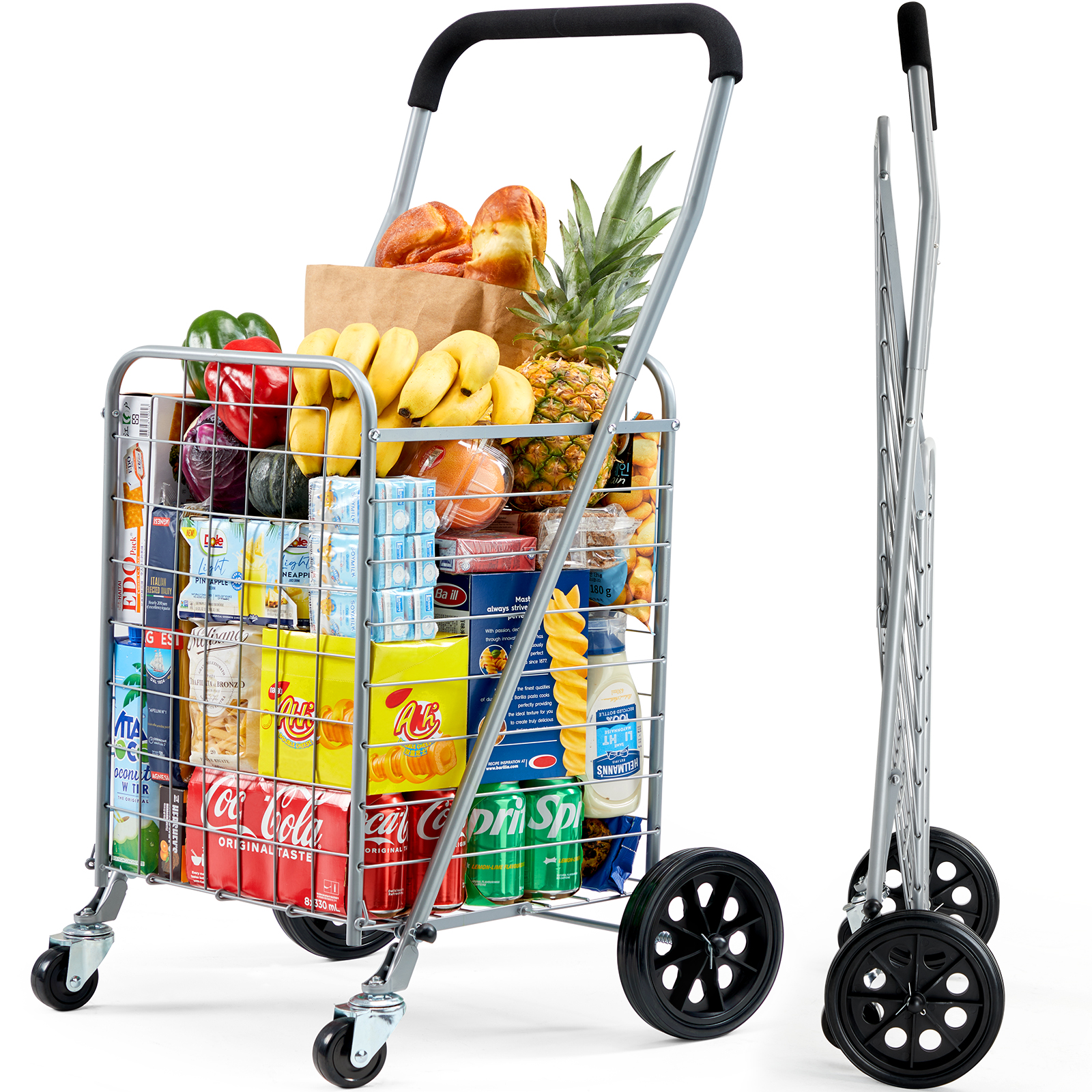 AMERIERGO Folding Shopping Cart with Dual Swivel Wheels for Groceries ...