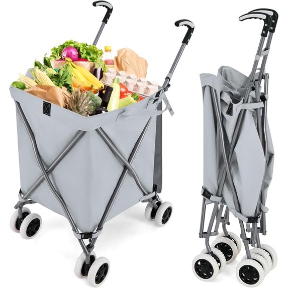 Folding Shopping Cart with Wheels, Grocery Cart with Removable Oxford ...