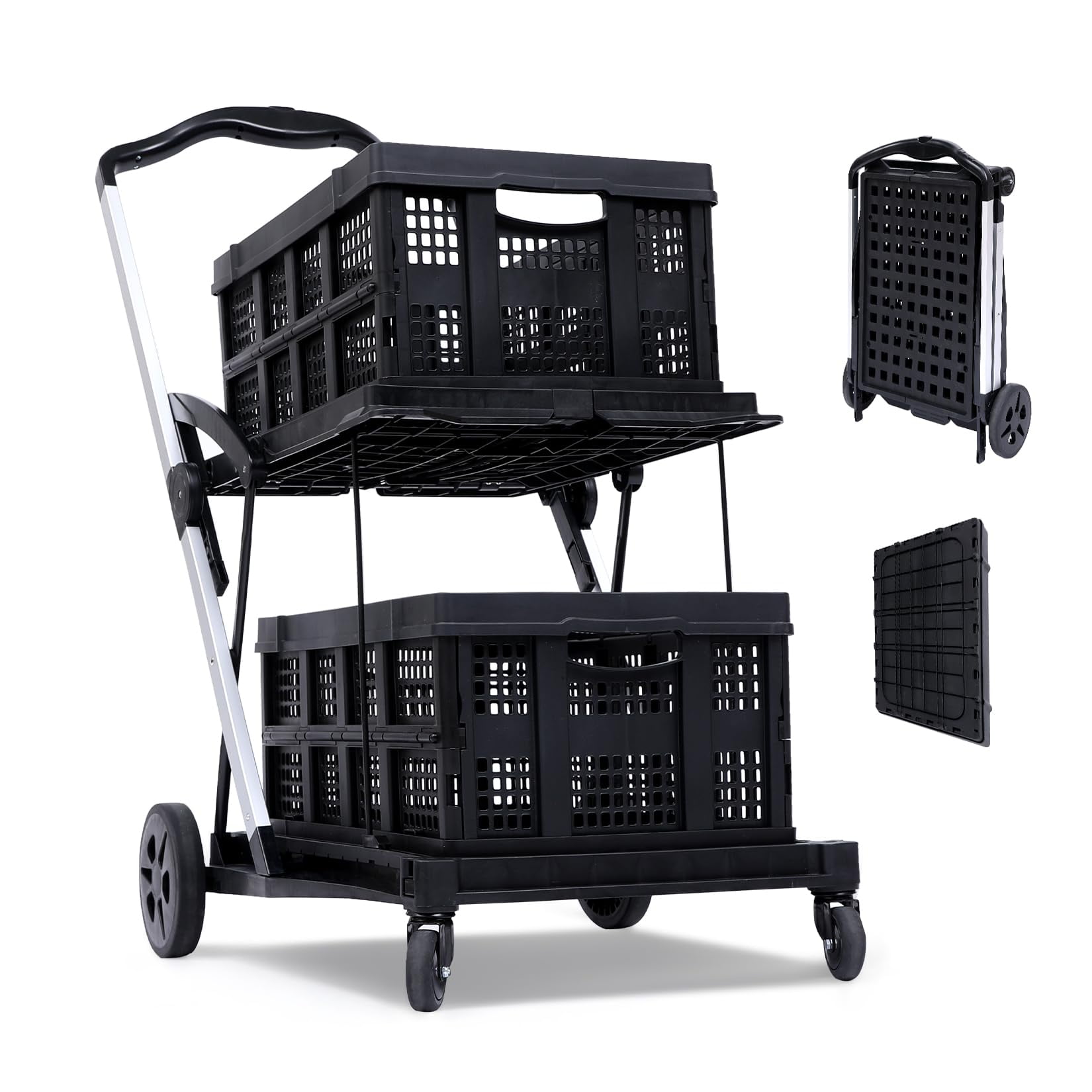 Folding Shopping Cart with Wheels, Multi Use Functional Collapsible ...