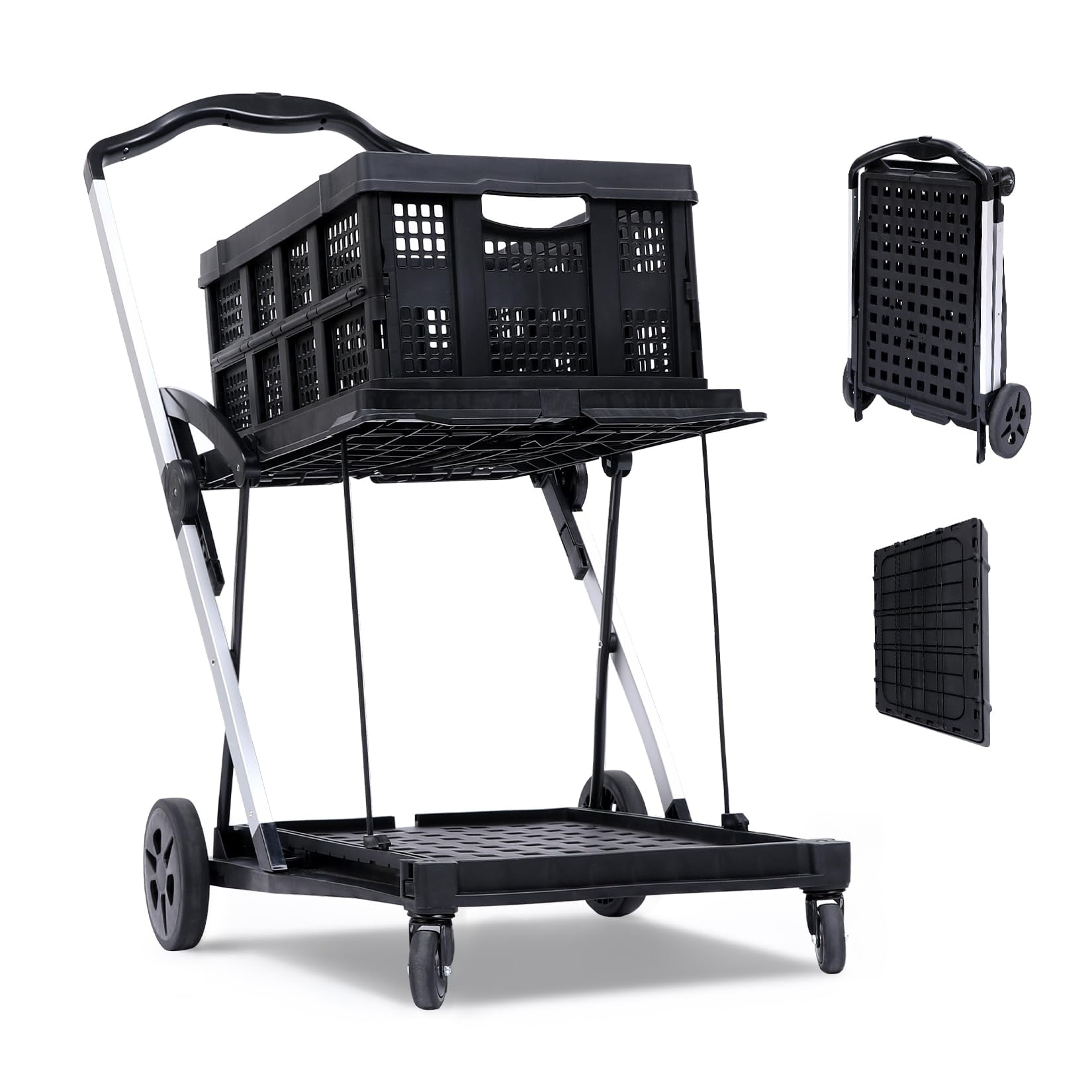 Folding Shopping Cart with Wheels, Multi Use Functional Collapsible ...
