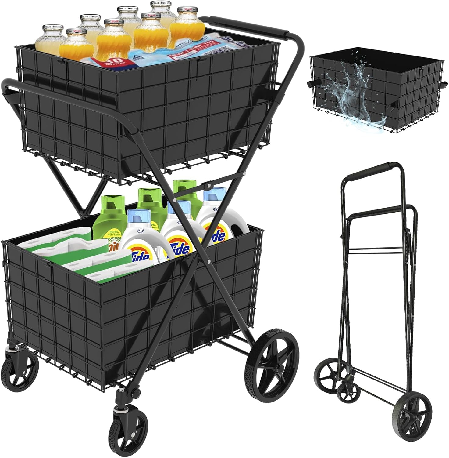 Folding Shopping Carts for Groceries,Folding Utility Cart and Super ...