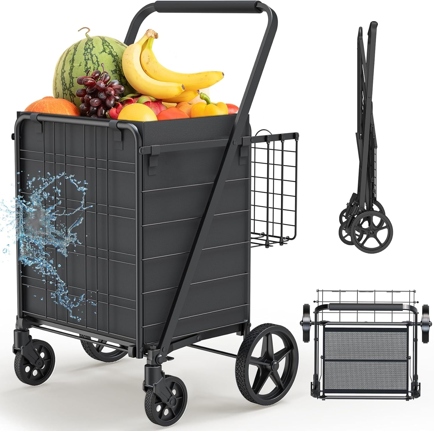 Folding Shopping Carts for Groceries, Lightweight Grocery Cart on Wheels, 360° Swivel Wheels ...