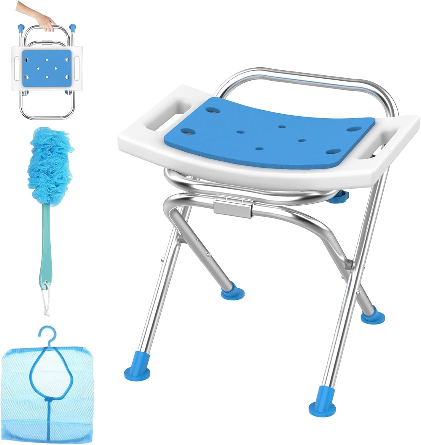Folding Shower Chair Seat, 17.5" Stainless Steel Small Shower Chair for ...