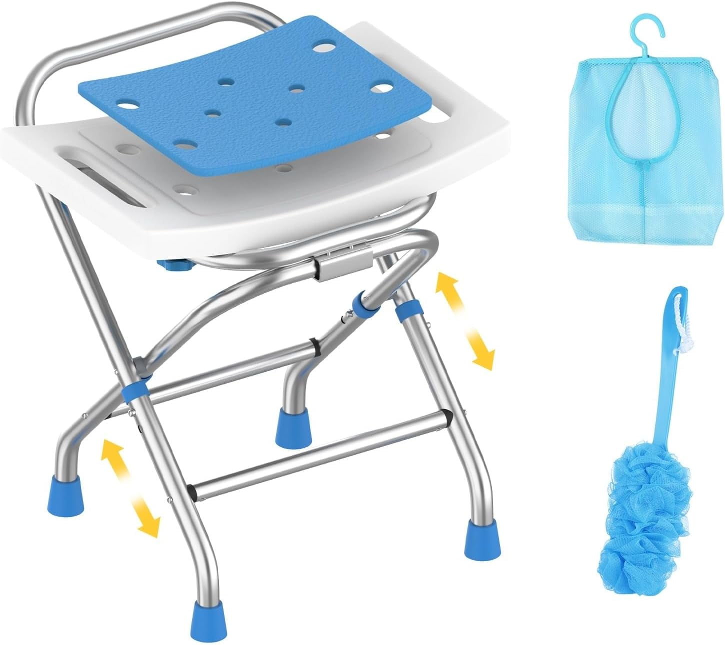 Folding Shower Chair Seat, Height Adjustable Foldable Shower Stool for ...