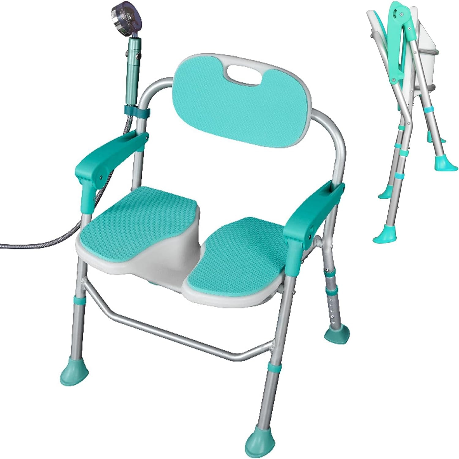 Shower Chair with Arms and Back 390 LB, Folding Shower Chair 5-Level ...