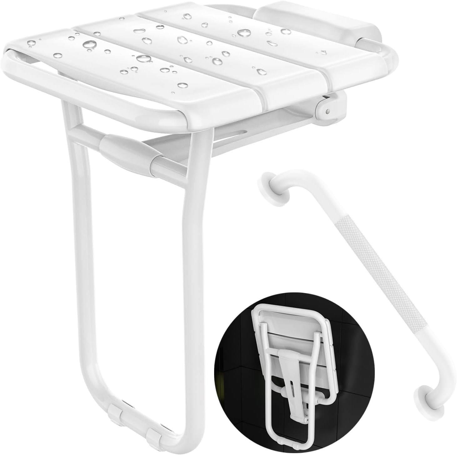 Wall Mounted Folding Shower Seat - 500 Lbs, 14x16'' Stainless Steel ...
