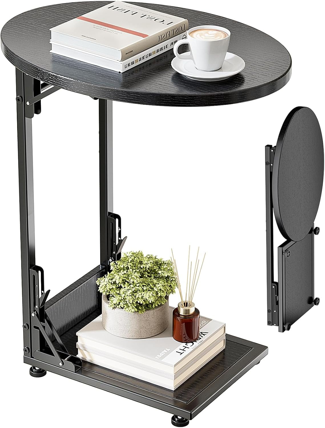 Folding Side Table End Couch Tables, C-Shaped End Table for Living Room ...