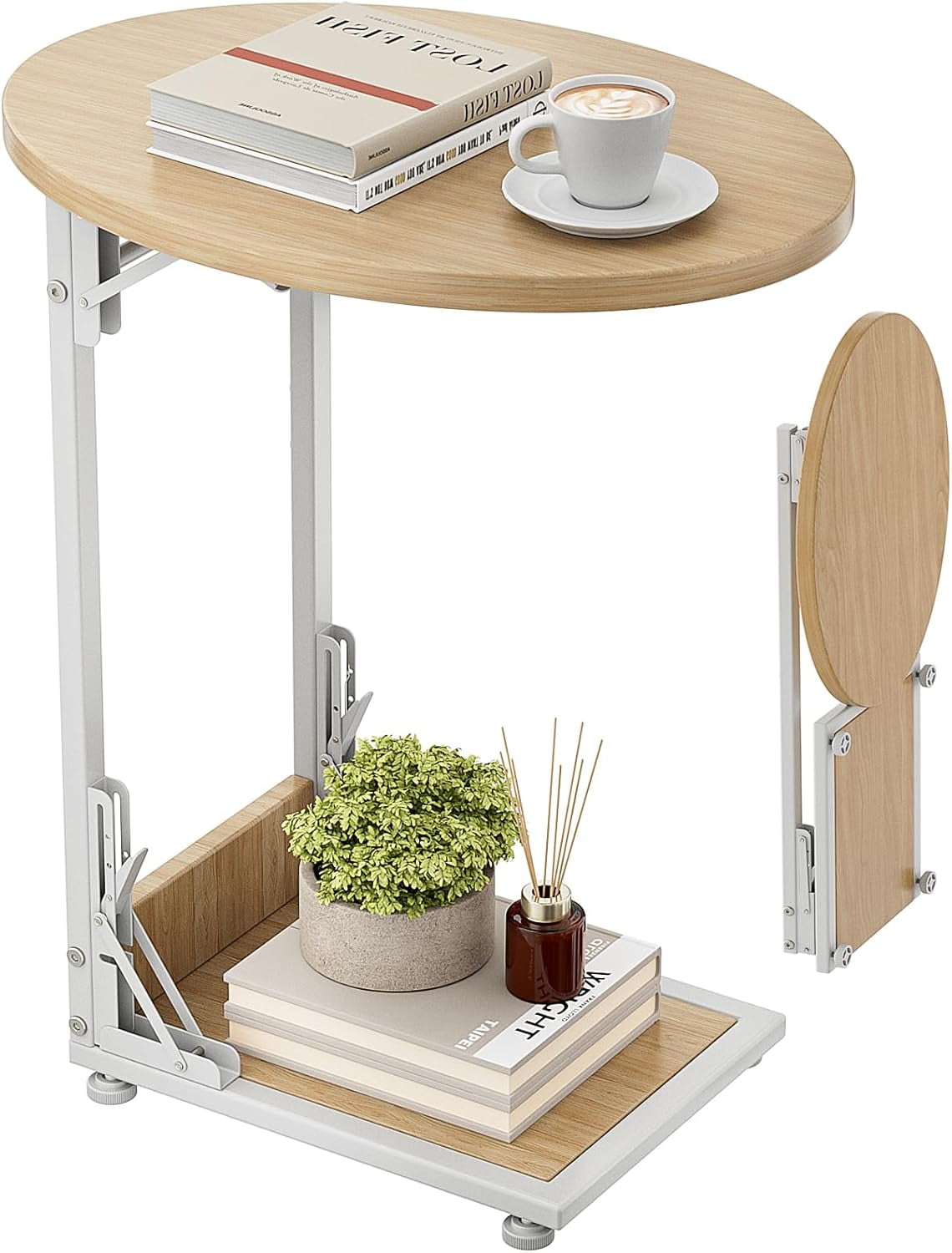 Folding Side Table End Couch Tables, C-Shaped End Table for Living Room ...