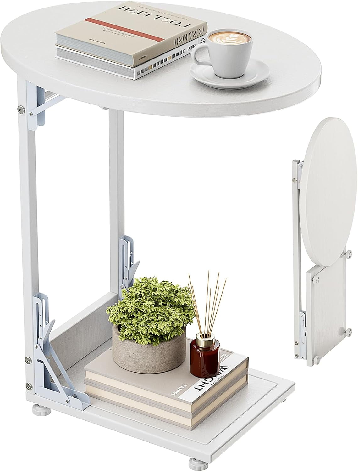 Folding Side Table End Couch Tables,Metal Frame C-Shaped TV Stand for ...