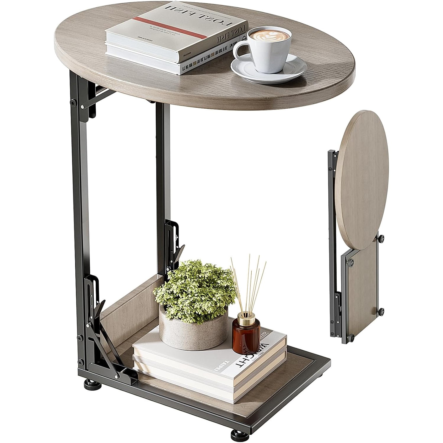 Folding Side Table End Couch Tables,Metal Frame C-Shaped TV Stand for ...