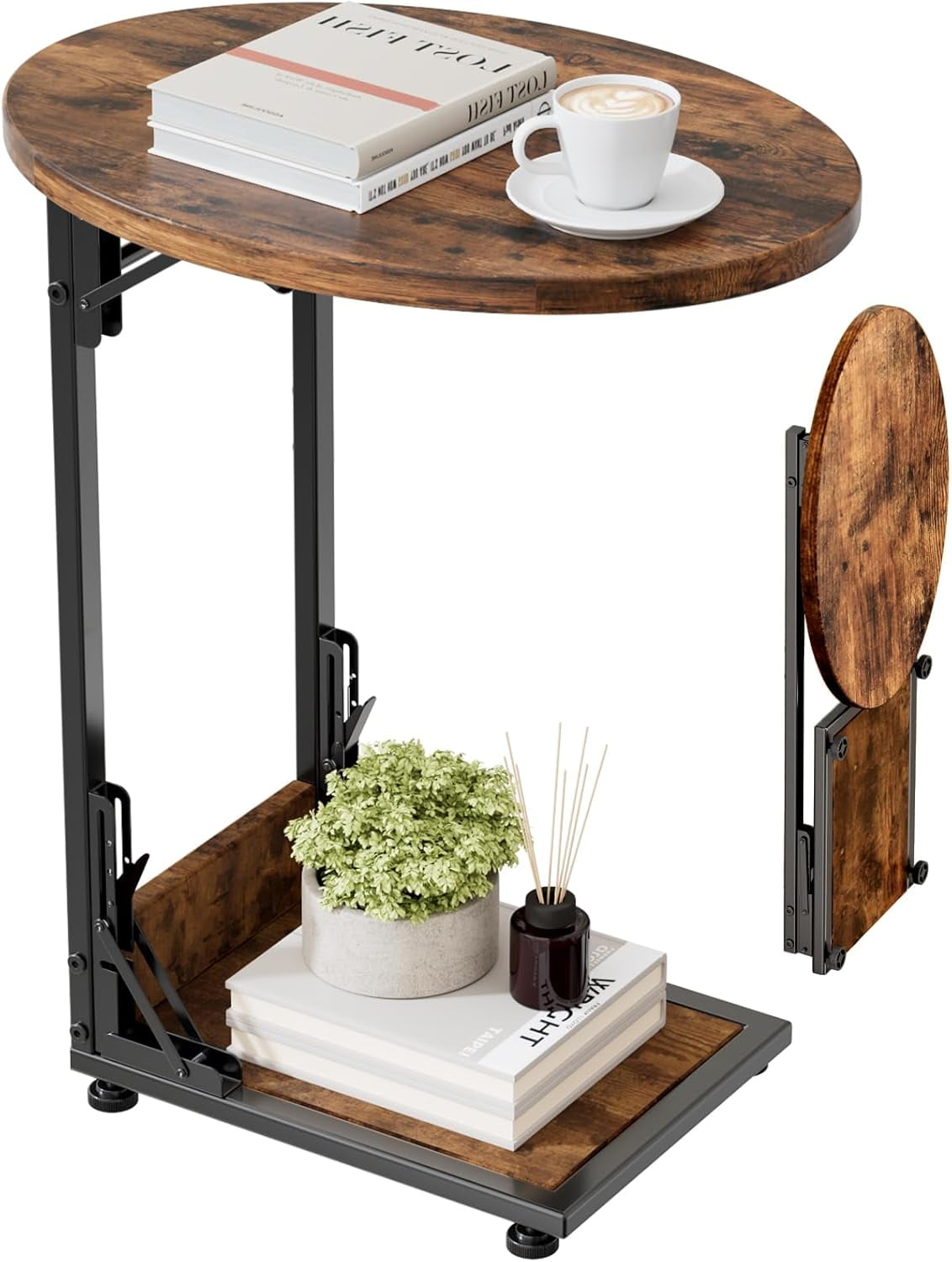 Elbourn Folding Side Table End Couch Tables,Metal Frame C-Shaped TV ...