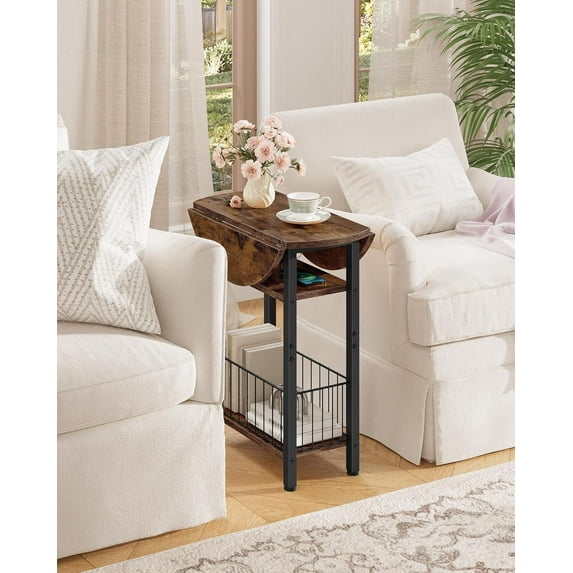Folding Side Table, Side Table with Charging Station, 3-Tier Narrow End ...