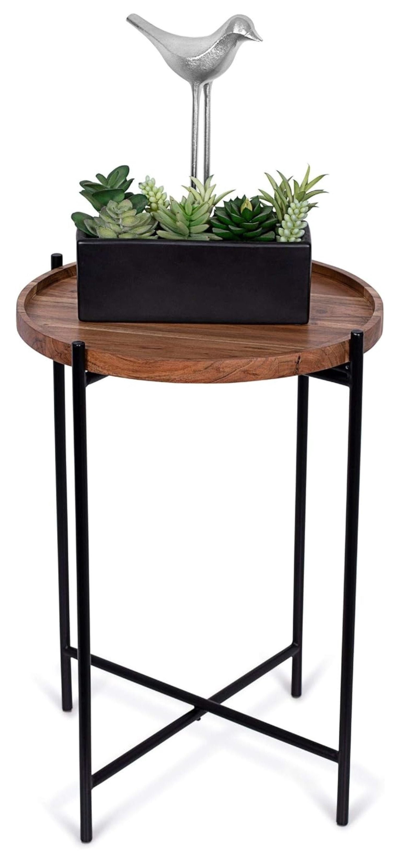 Folding Side Table with Wood Tray - Modern Accent Table, Portable End ...