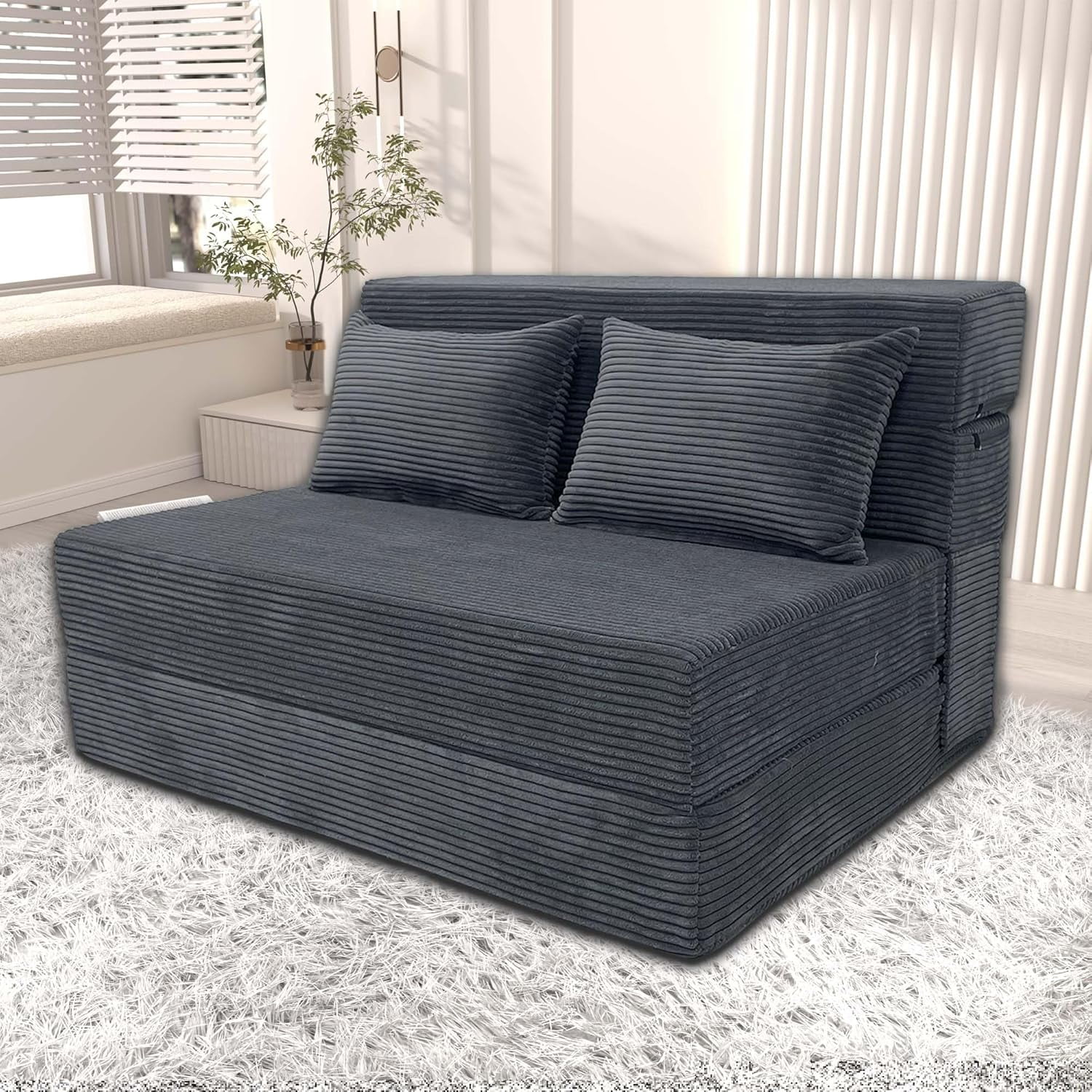 Folding Sleeper Sofa Chair Bed with 2 Pillows, Memory Foam Boneless ...
