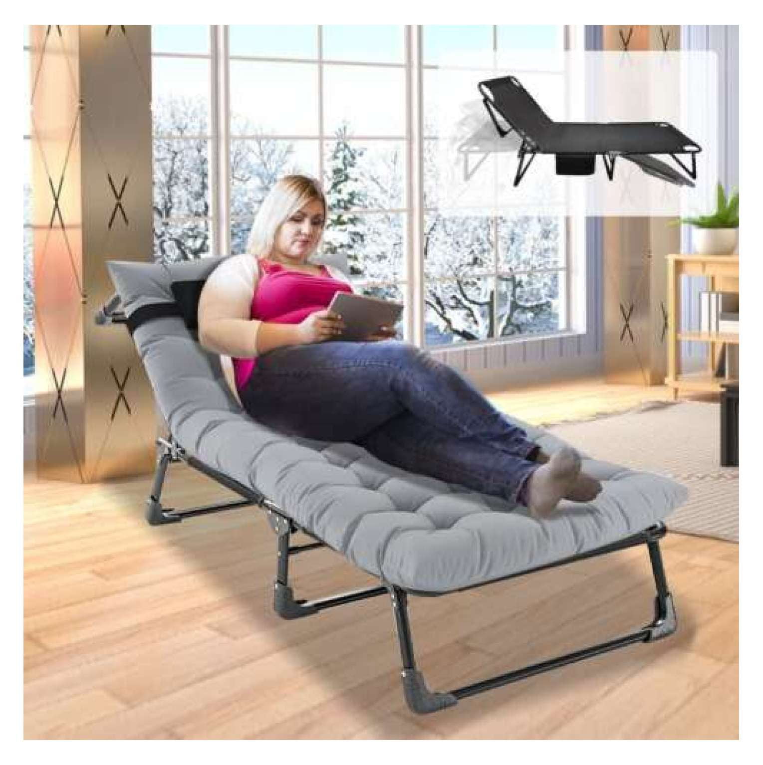 Folding Sleeping Cot 4- Reclining Position Camping Cot Patio Lounge ...