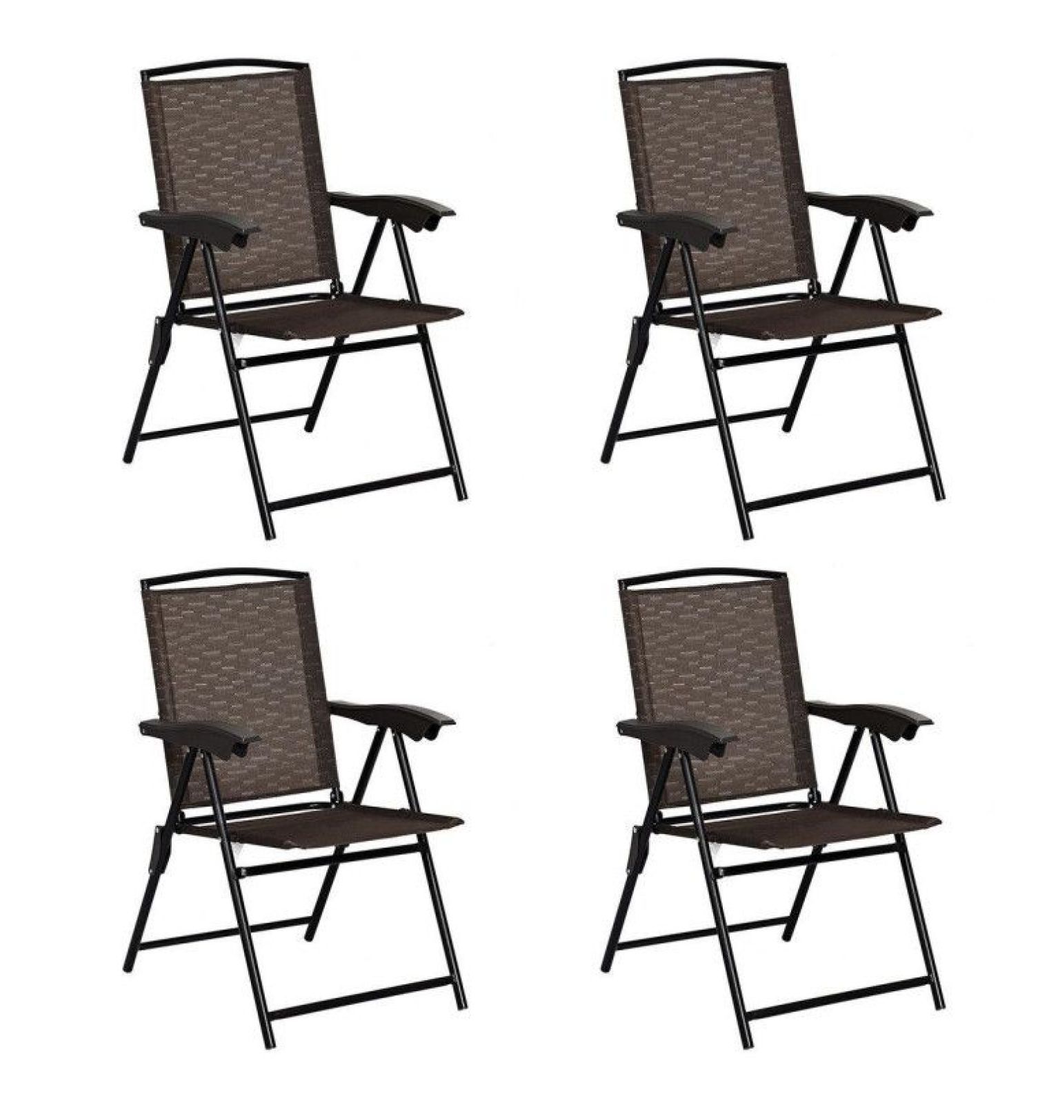 Folding Sling Chairs Set of 4, Steel Armrests, Adjustable Patio Lawn ...