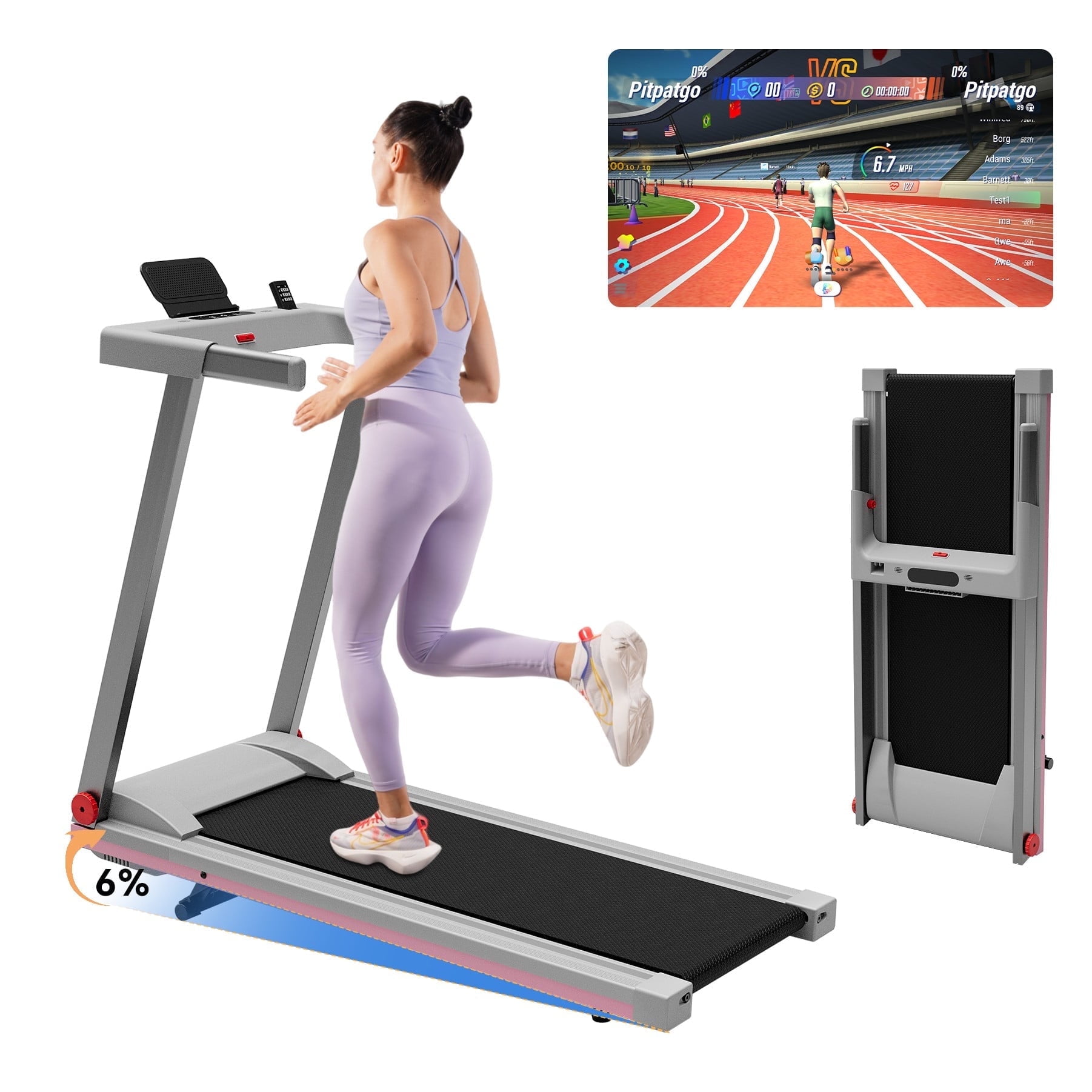 Folding Smart Treadmill with 6% Incline,7.5MPH,300 lbs,Folding Electric ...