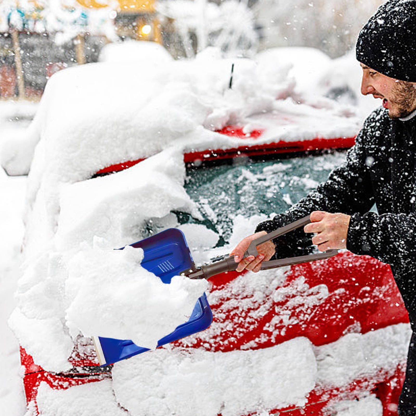 Folding Snow Shovel 64 x 24cm Heavy-Duty Plastic Shovel with Locking ...