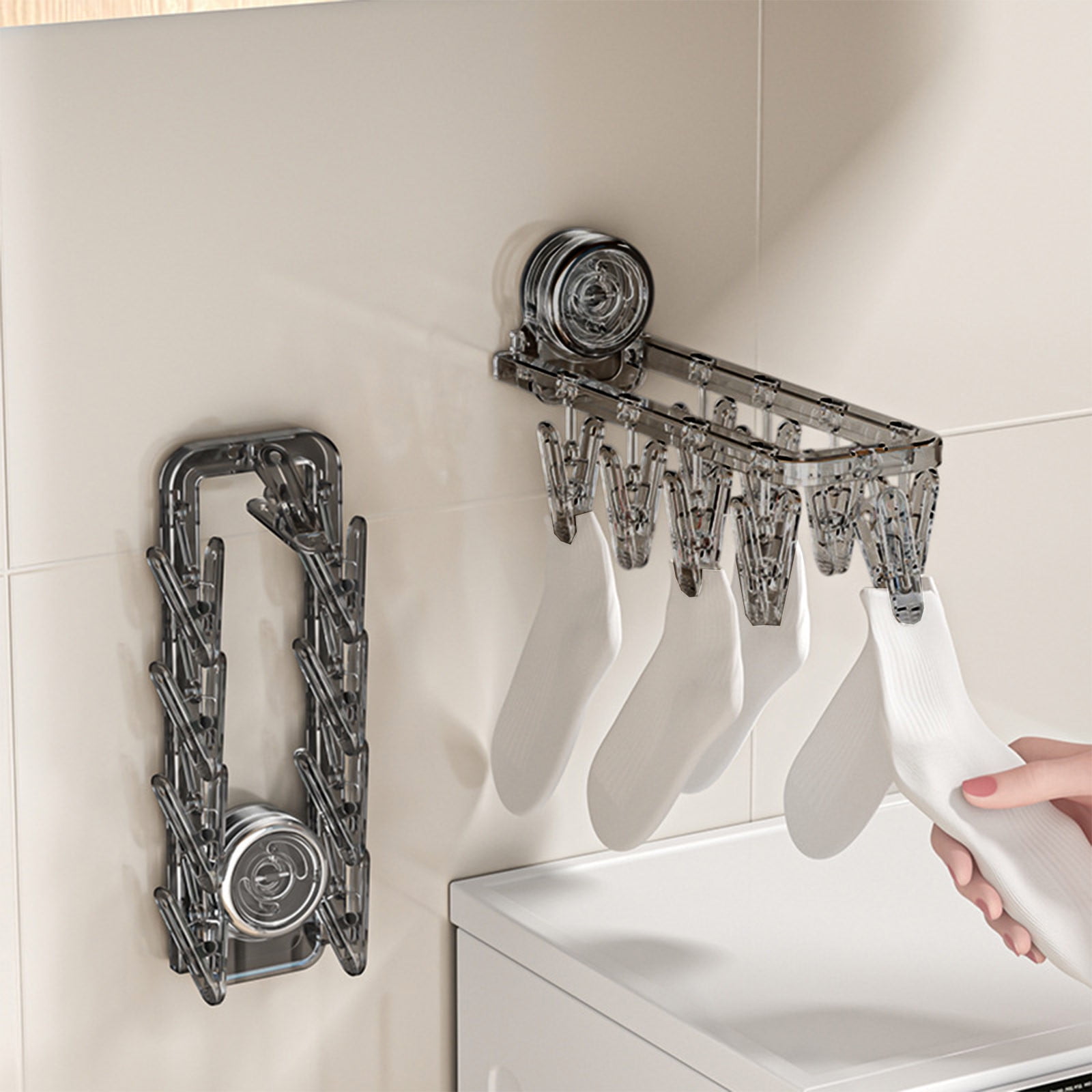 Folding Sock Drying Hanger Rack | 9-Clip Portable Laundry Organizer ...