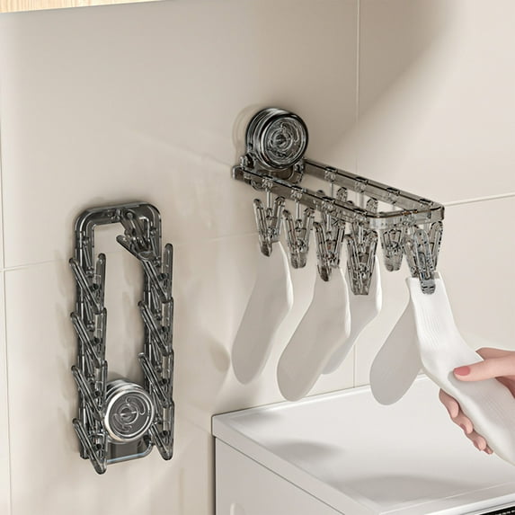 Folding Sock Drying Hanger Rack | 9-Clip Portable Laundry Organizer ...