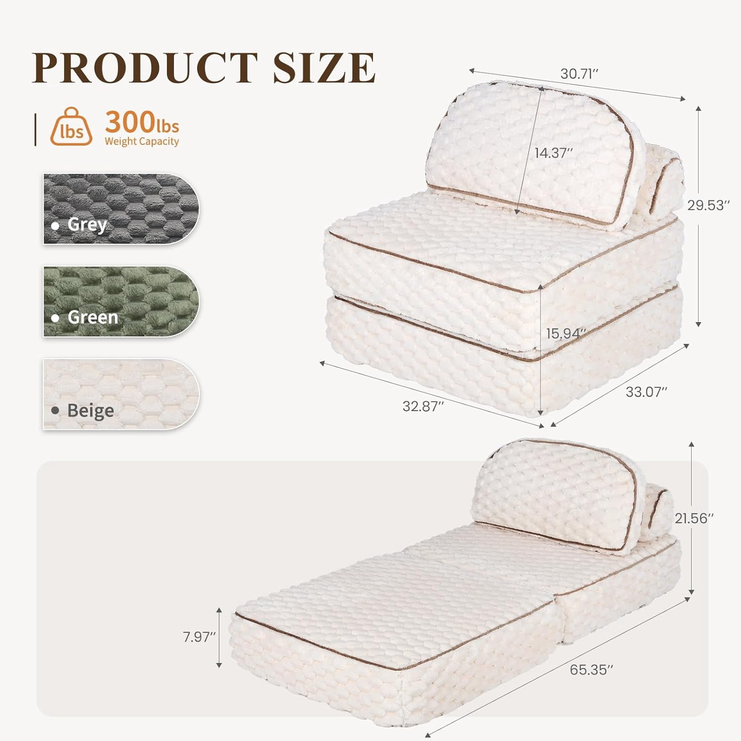 Folding Sofa Bed, 3-in-1 Convertible Sleeper Chairs with Pillow, Back ...