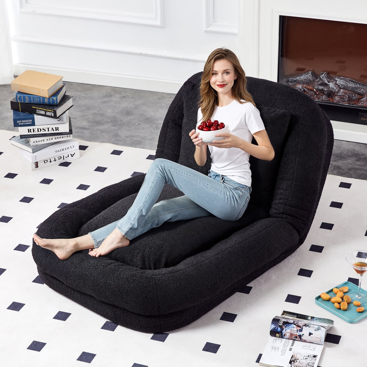Folding Sofa Bed with 5 Adjustable Positions, Convertible Sleeper Chair ...