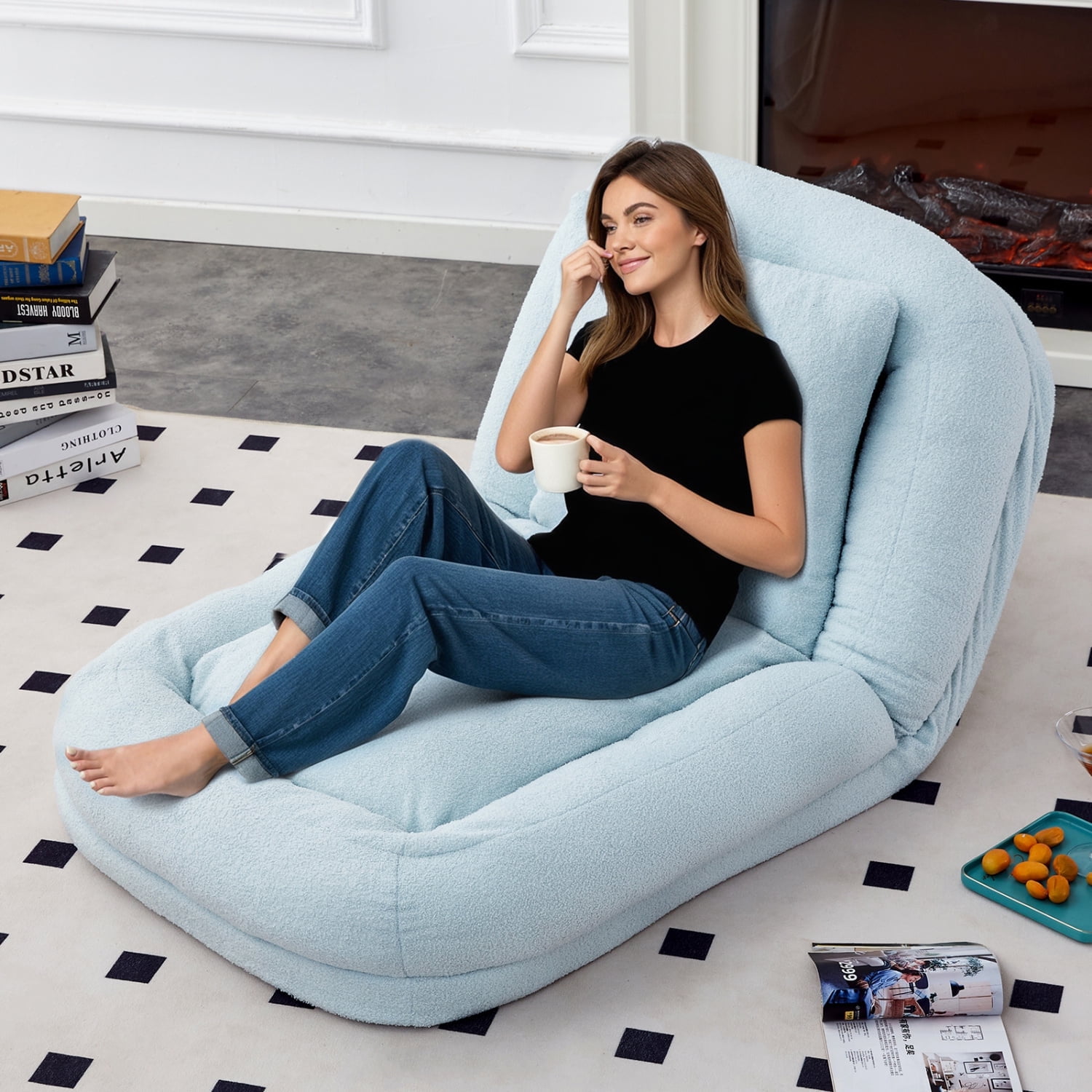 Folding Sofa Bed with 5 Adjustable Positions, Convertible Sleeper Chair ...