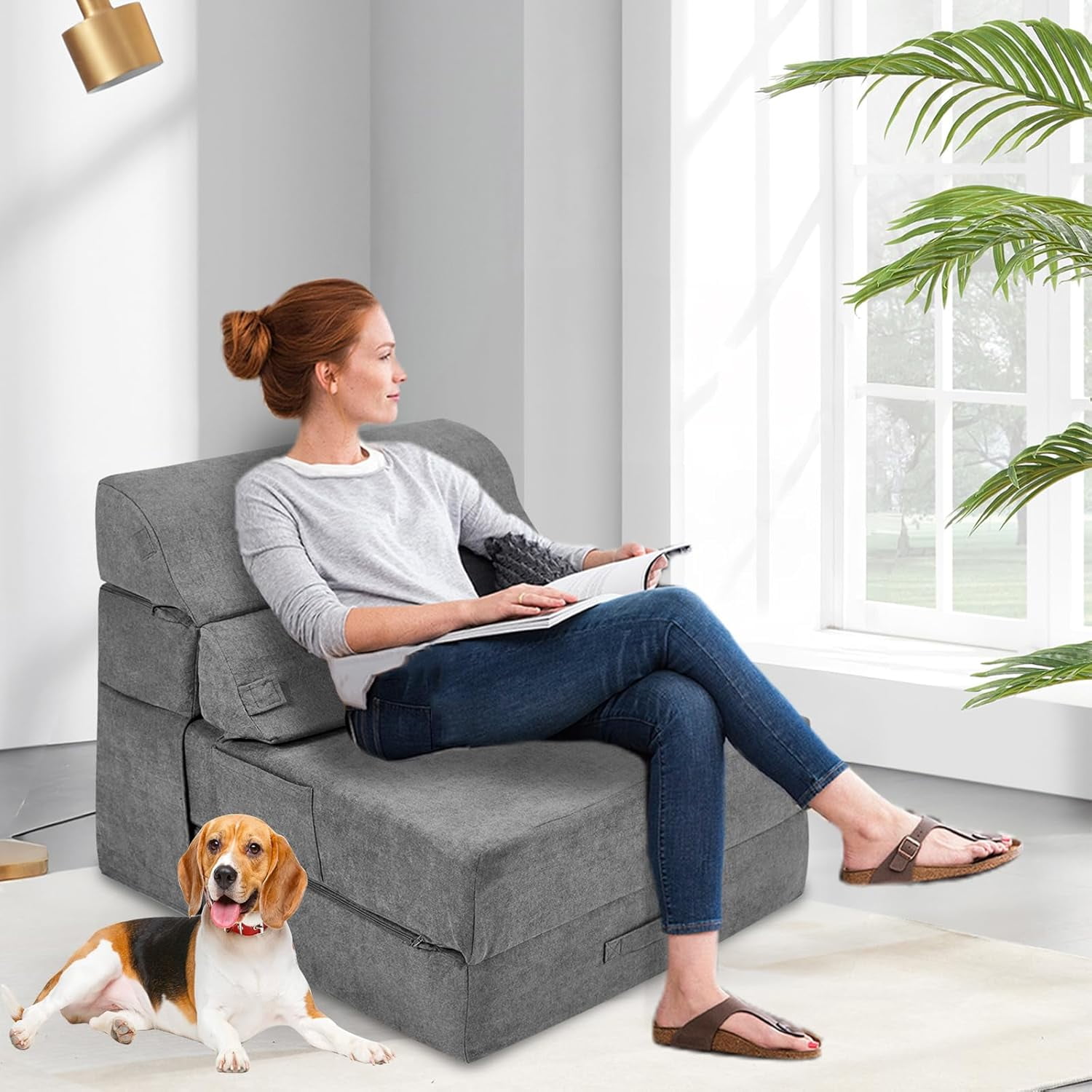 Folding Sofa Bed with Back Support, Convertible Sleeper Sofa Couch ...