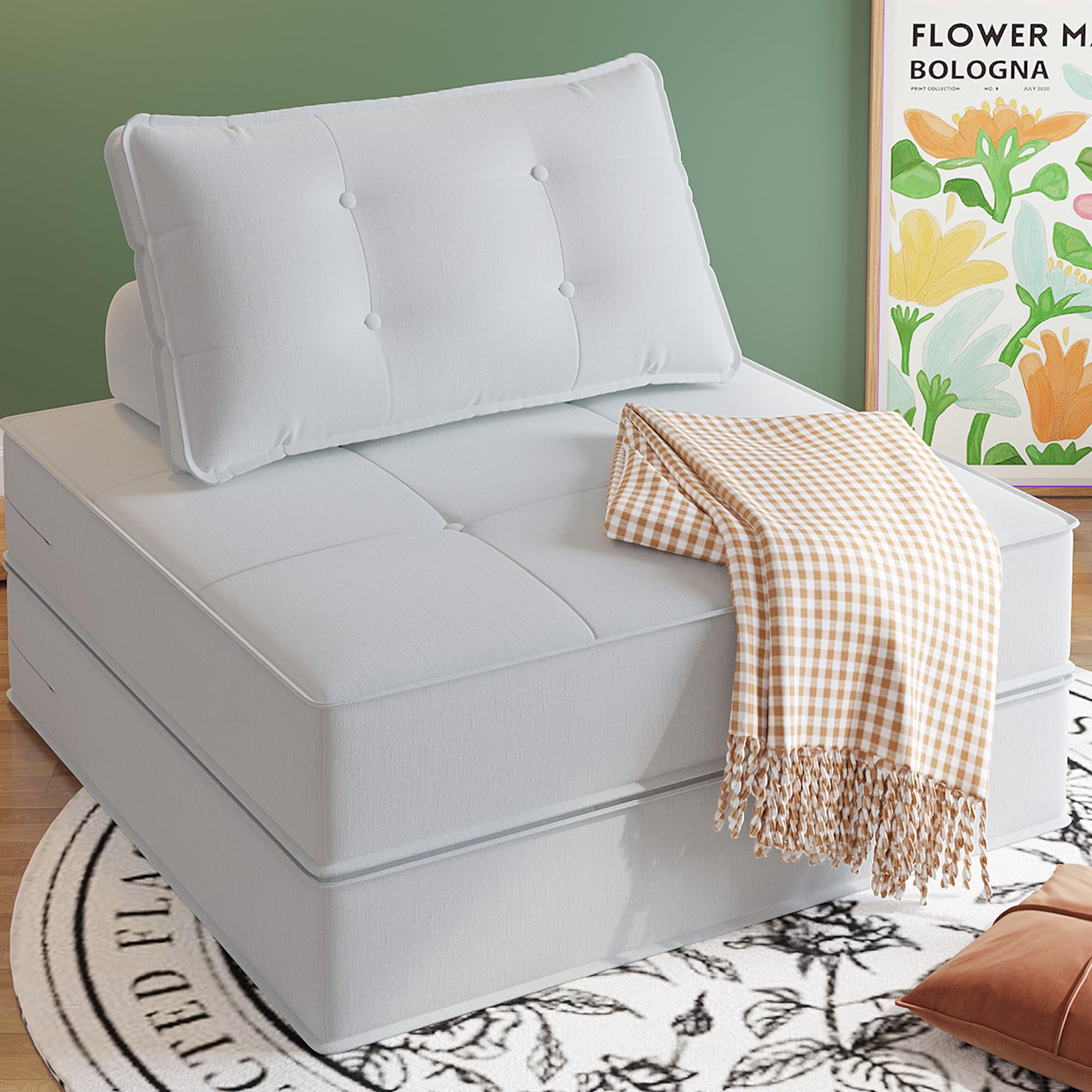 Folding Sofa Bed with Back Support, Large Convertible Sleeper Chair ...