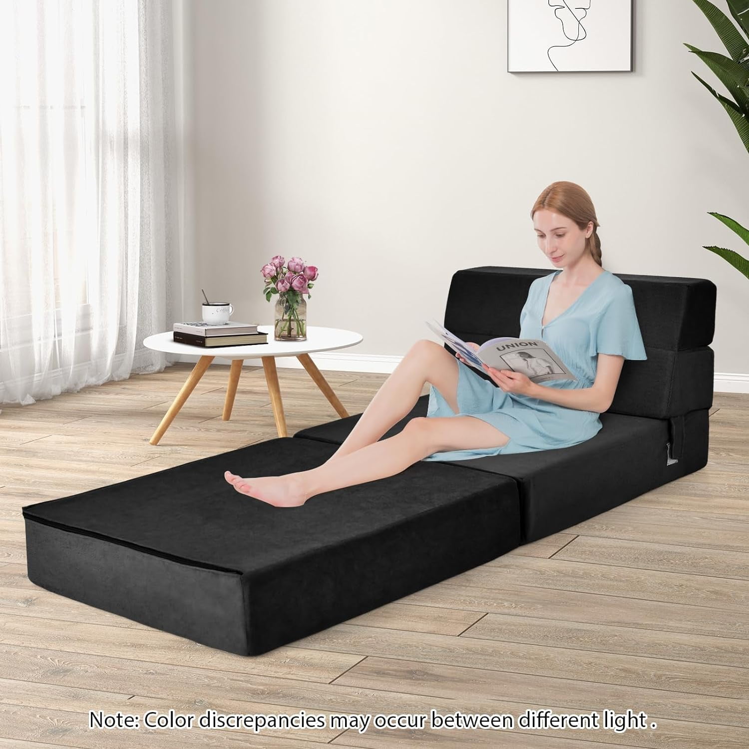 Folding Sofa Bed Chair - 3-in-1 Convertible Lounger, Portable Floor Futon with Removable Cover ...