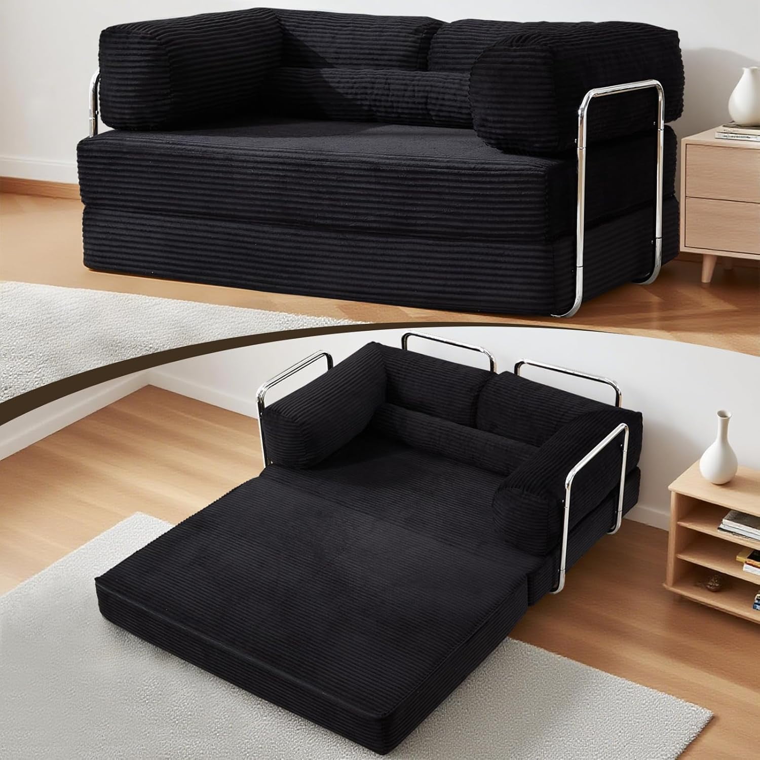 Folding Sofa Bed Convertable Corduroy Couch, Convertible Sofa with ...