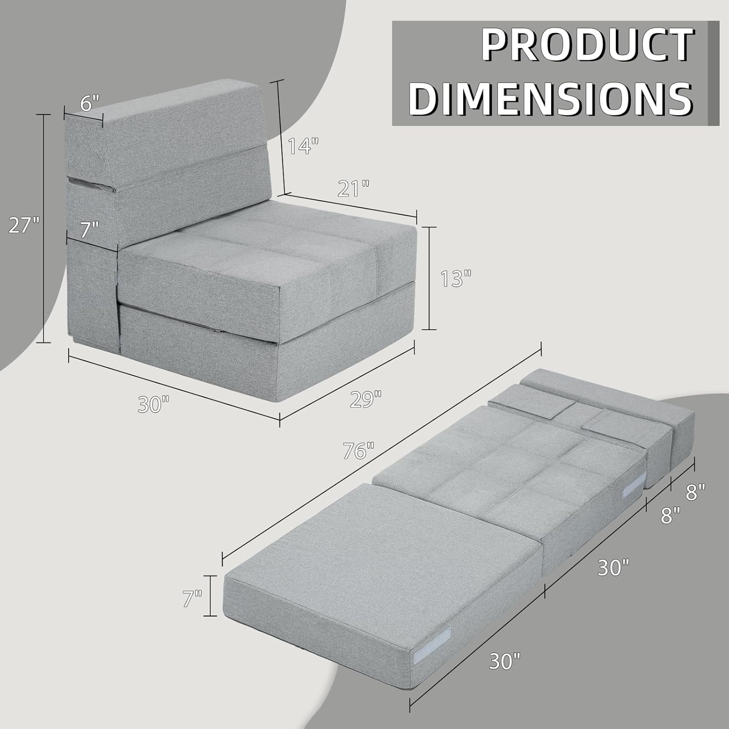 Folding Sofa Bed Convertible Floor Couch with Memory Foam for Living ...