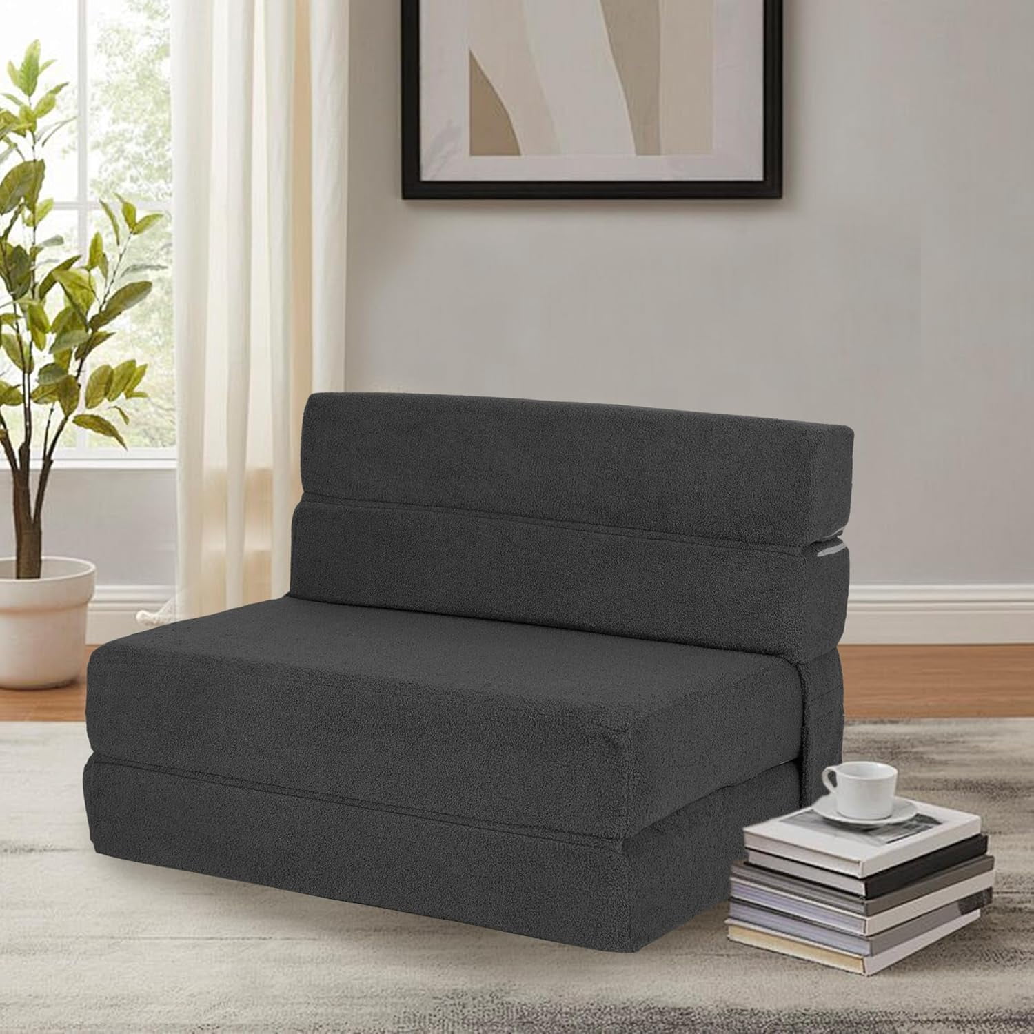 Folding Sofa Bed, Convertible Sleeper Chair Bed, Modern Teddy Fabric ...