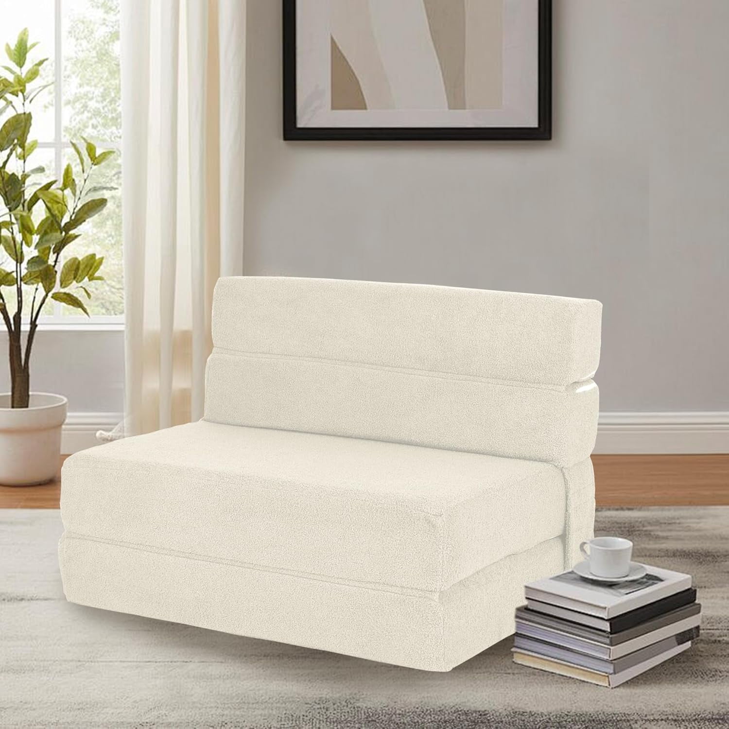 Folding Sofa Bed Convertible Sleeper Chair Bed Teddy Fabric Floor ...