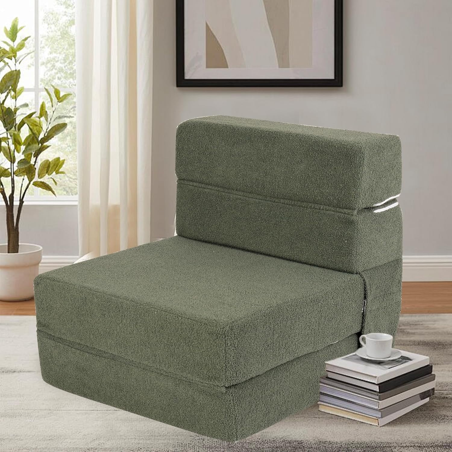 Folding Sofa Bed Convertible Sleeper Chair Bed Teddy Fabric Floor ...