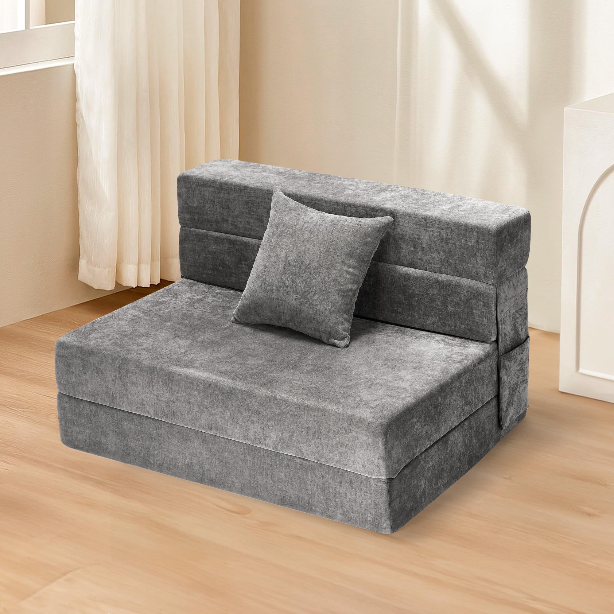 Folding Sofa Bed, Convertible Sleeper Chair with Pillow, High Density Memory Foam Fold Out Couch ...