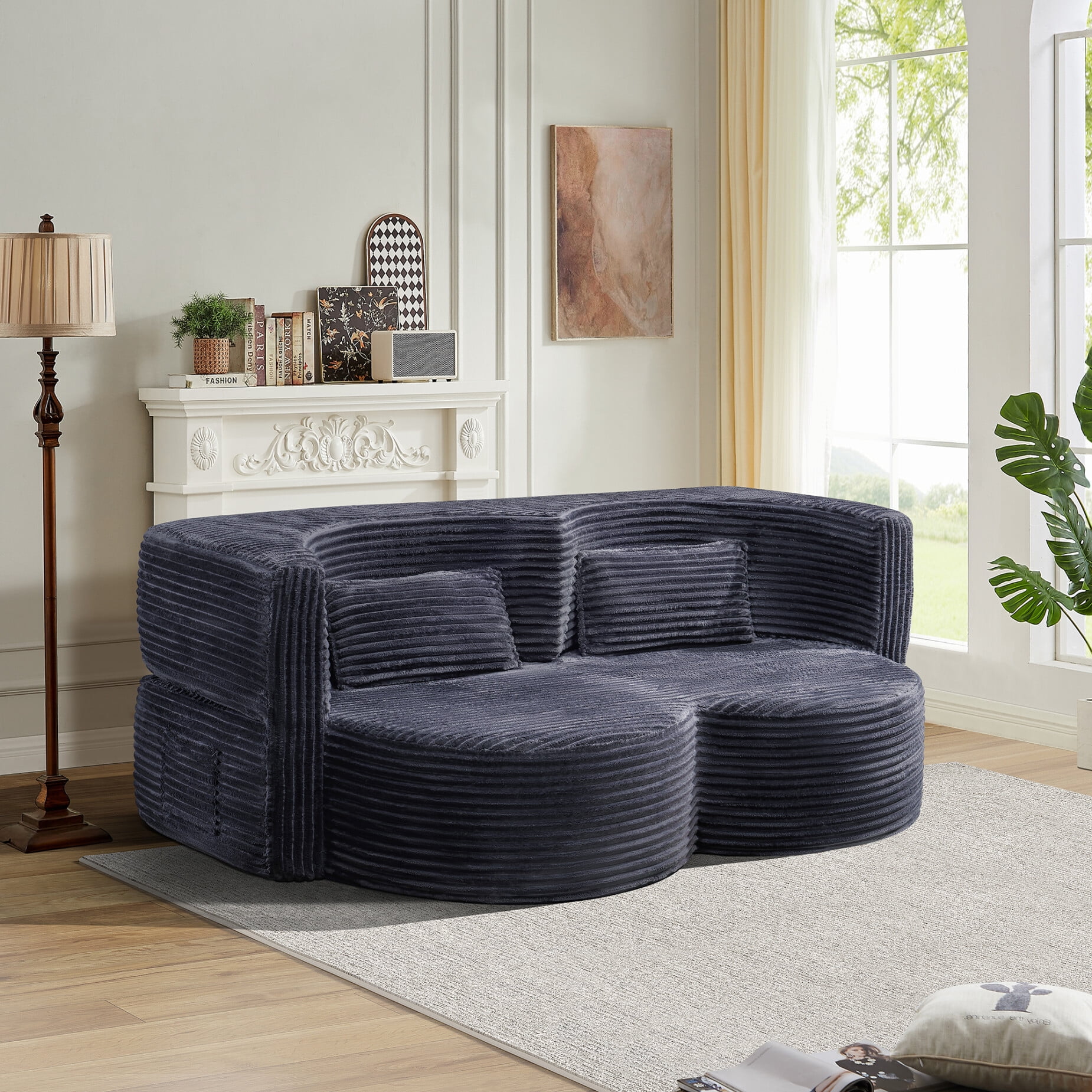 Folding Sofa Bed Double Corduroy Floor To Ceiling Couch For Living Room ...