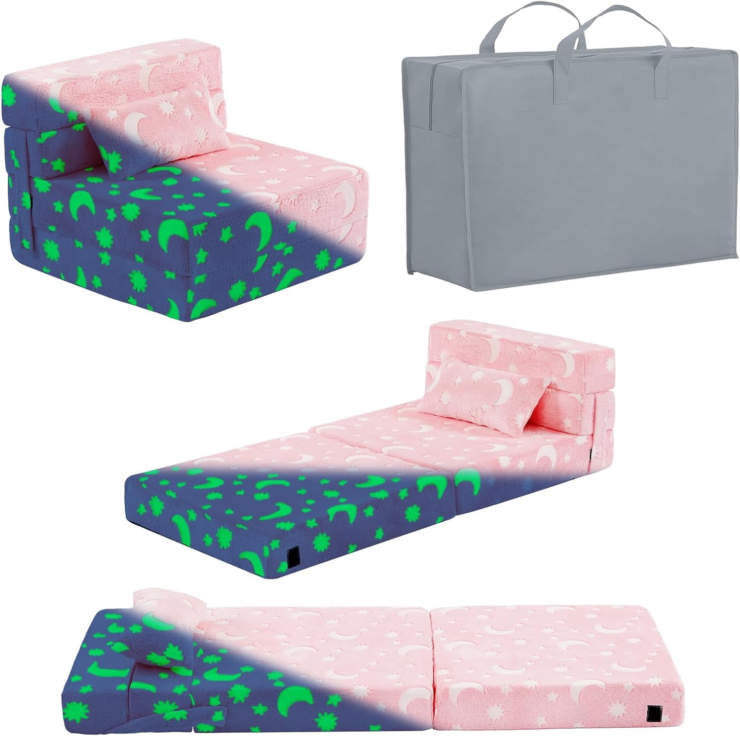 Folding Sofa Bed Floor Mattress for Kids with Pillow, Toddler Glow ...