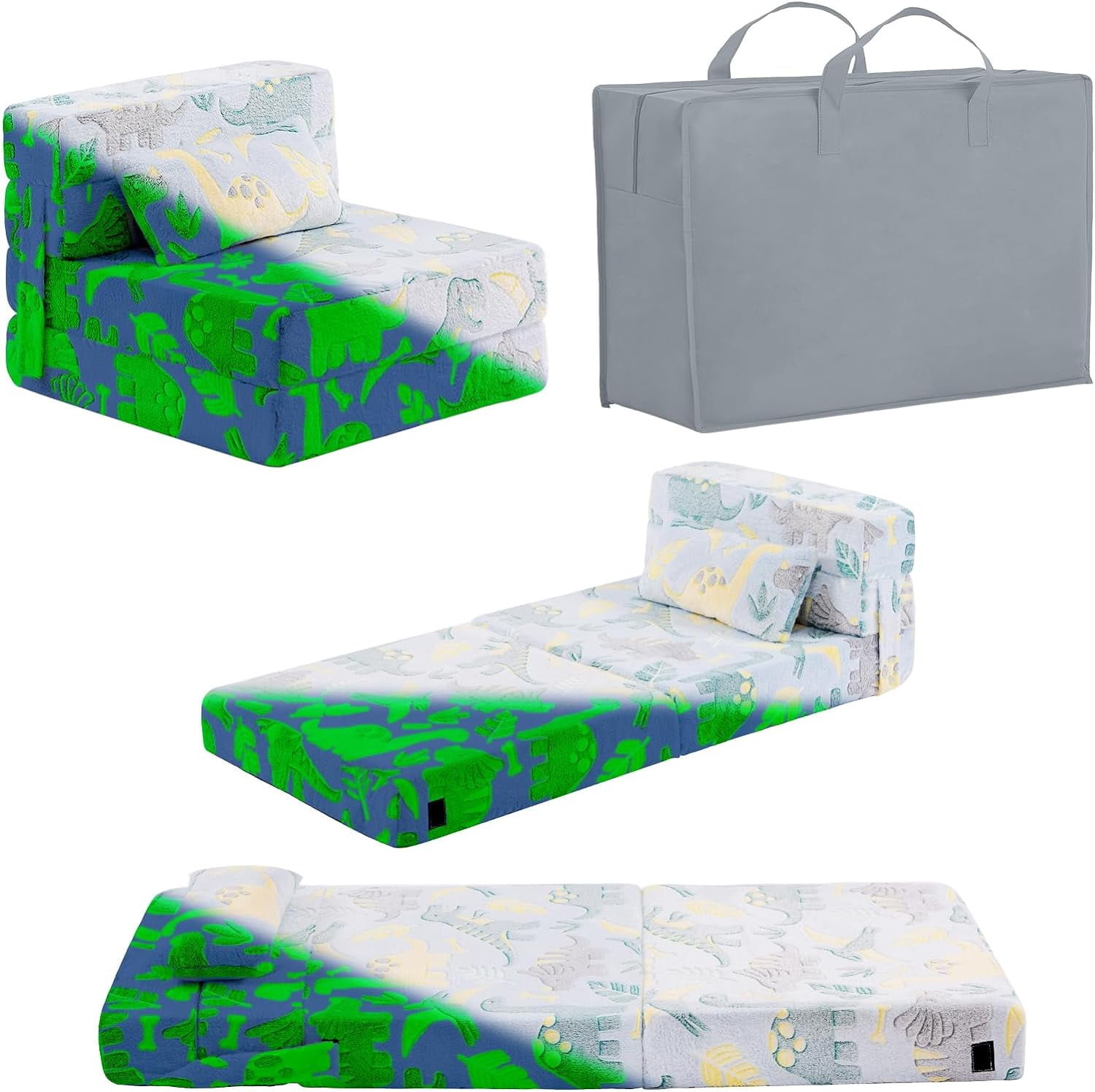 Folding Sofa Bed Floor Mattress for Kids With Pillow, Toddler Glow ...