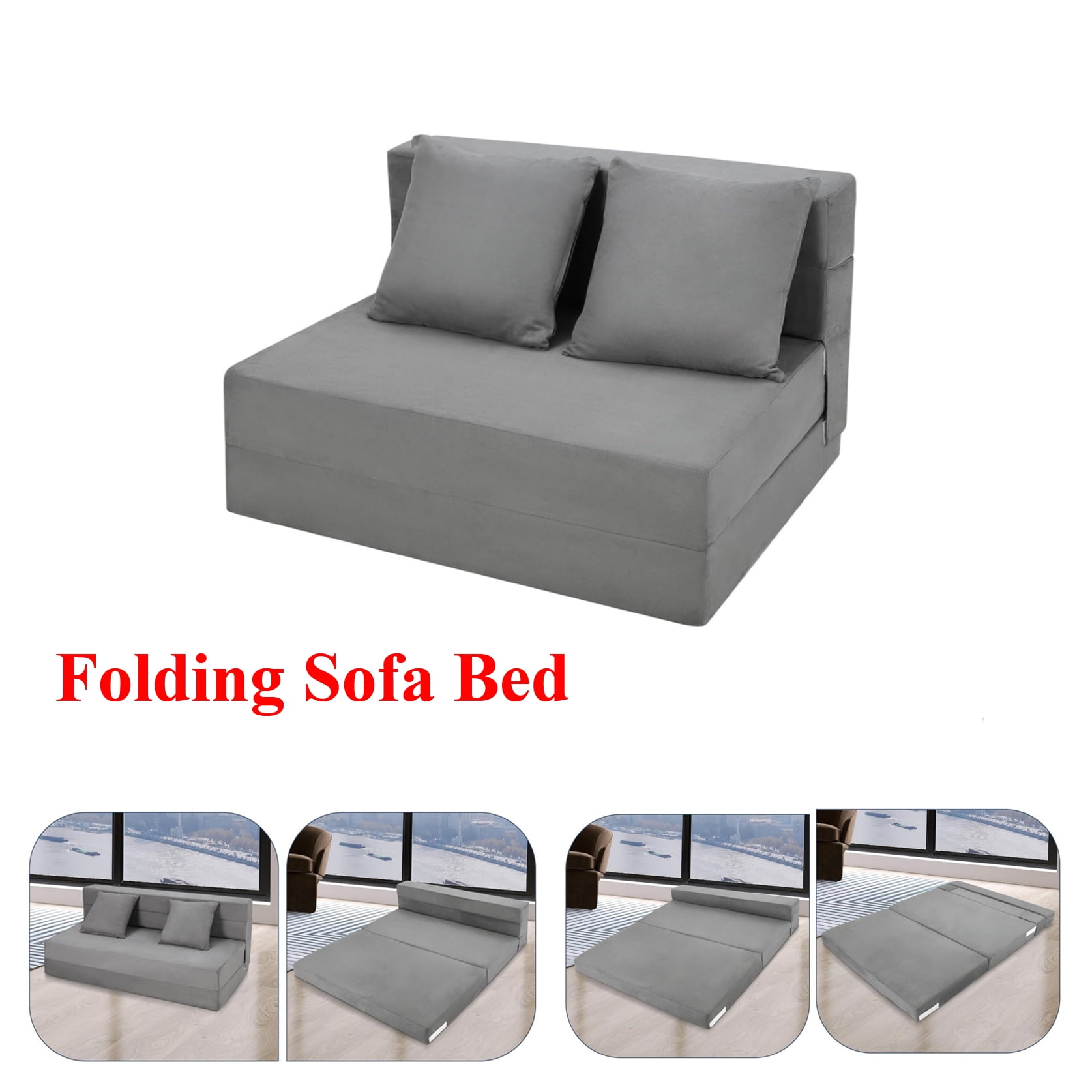 Folding Sofa Bed with Pillows, Convertible Sleeper Chair, Modern Futon ...