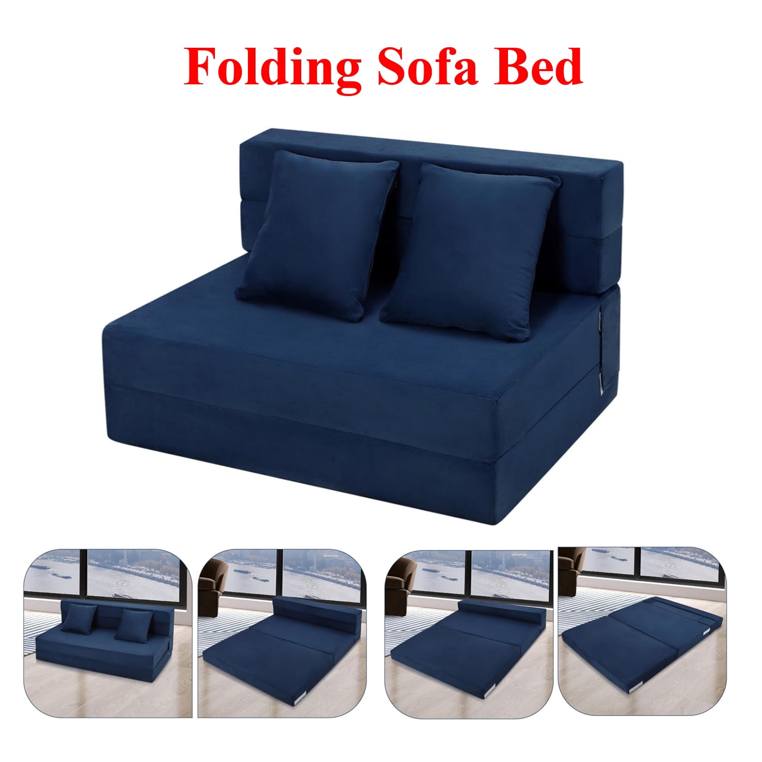 Folding Sofa Bed with Pillows, Convertible Sleeper Chair, Modern Futon ...